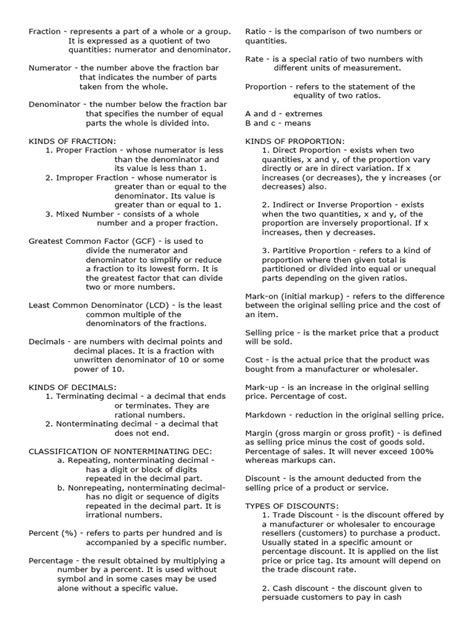 Business Math Terms Pdf Ratio Discounting