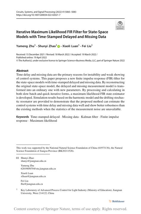 Iterative Maximum Likelihood Fir Filter For State Space Models With