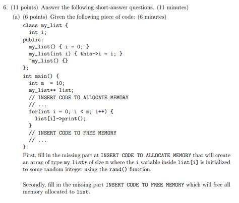 Solved 6 11 Points Answer The Following Short Answer Chegg Com