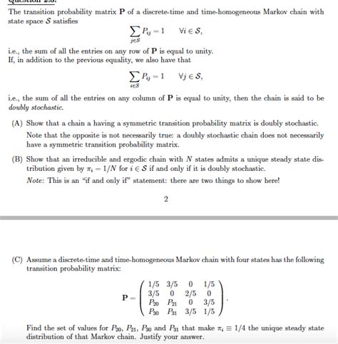 The Transition Probability Matrix P Of A Chegg