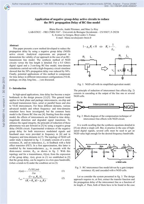 Pdf Application Of Negative Group Delay Active Circuits To Reduce The 50 Propagation Delay Of