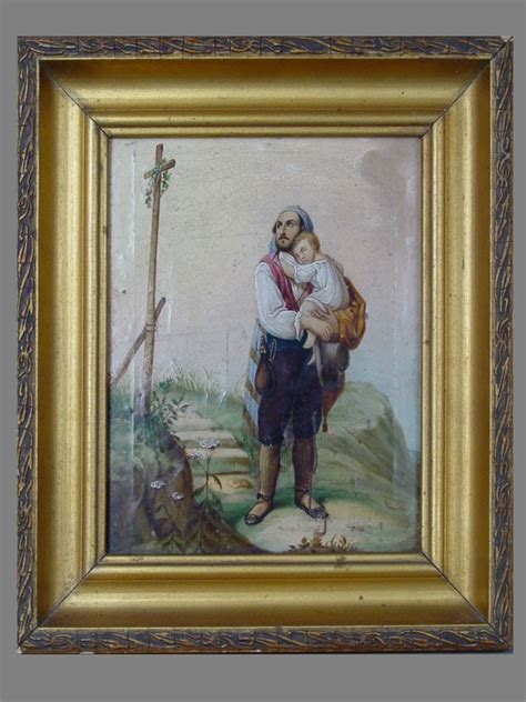 Неизвестный художник «Мужчина с ребенком на руках холст масло Западная Европа Xix в 26 5