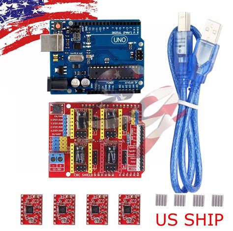 CNC Kit 1 UNO R3 ATmega328P ATMEGA16U2 Shield 4X A4988 Drivers For