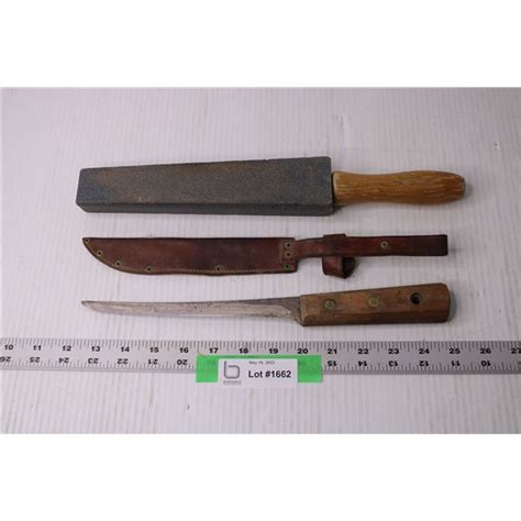Stone Knife Sharpener And 8 Knife And Sheath Bodnarus Auctioneering