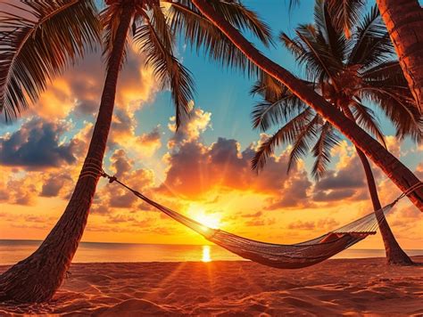 Premium Photo Hammock On Beach At Beautiful Sunset Near Ocean Shore