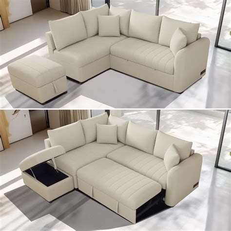 L Shaped Sleeper Sectional Sofa With Pull Out Bed