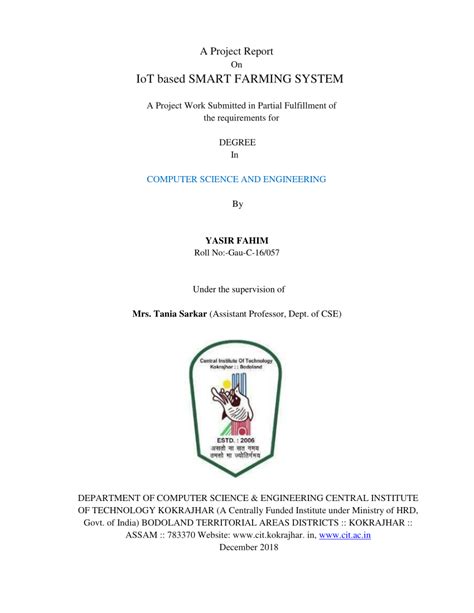 Pdf A Mini Project Report On Iot Based Smart Farming System