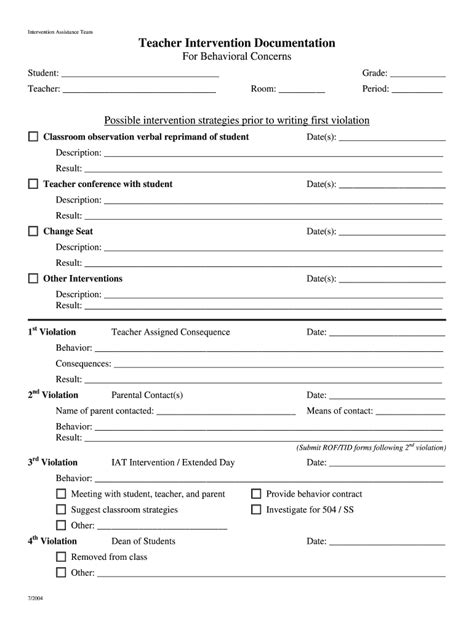 Fillable Online Teacher Intervention Documentation Fax Email Print Pdffiller