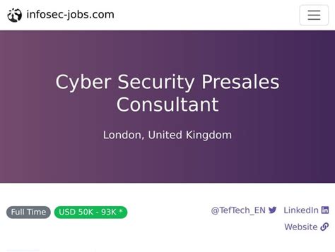 [hiring] Cyber Security Presales Consultant In London United Kingdom R Infosec Jobs