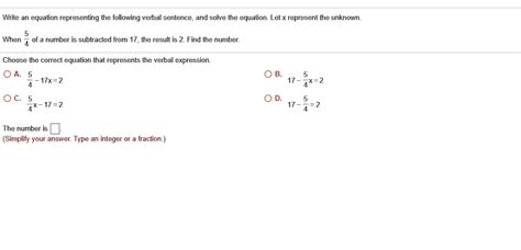 solved write an equation representing the following verbal sentence