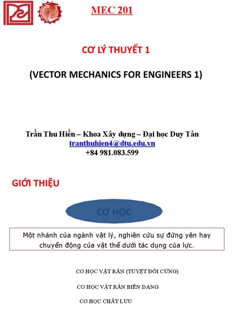 Mec 201 Co Ly Thuyet 1 2020f Lecture Slides 1 Pdf