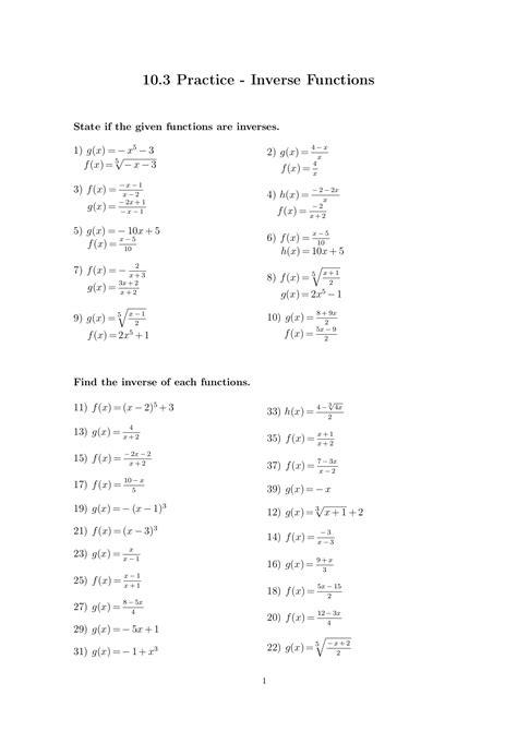 Algebra 2 Inverse Functions Worksheet Answers Kindergarten Printable Sheet