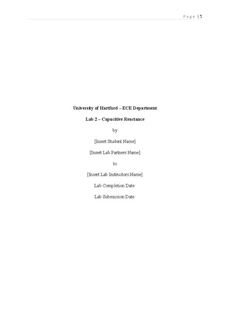 Capacitive Reactance Lab 2 Report University Of Hartford Ece Department Lab 2 Capacitive