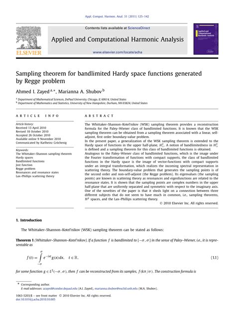 Pdf Sampling Theorem For Bandlimited Hardy Space Functions Generated By Regge Problem