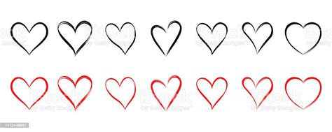 검은 색과 빨간색 하트가 그려진 손 손으로 그린 상징 사랑의 세트 귀여운에 대한 스톡 벡터 아트 및 기타 이미지 귀여운 그리기 낙서 드로잉 Istock