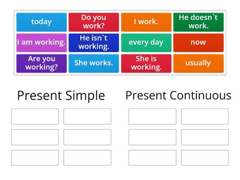 Present Simple Present Continuous Group Sort