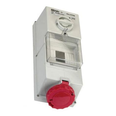415v Red Wall Mounted Interlocked Socket With Fuse Box 32amp 3p N E Ip55