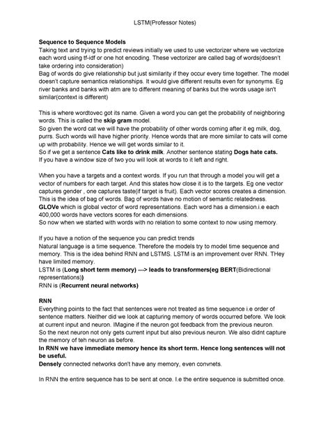 Lstms Lstmprofessor Notes Sequence To Sequence Models Taking Text And Trying To Predict
