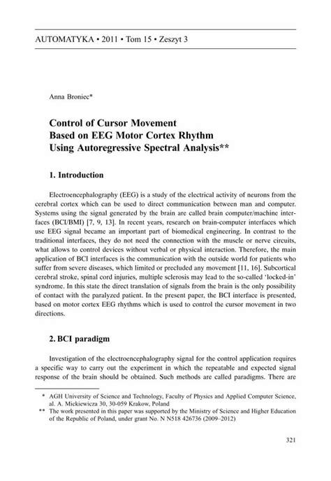 pdf control of cursor movement based on eeg motor cortex rhythm