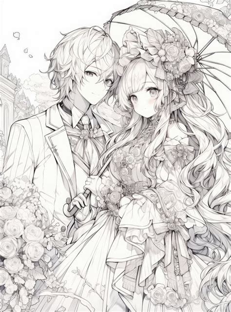 Beautiful Young Couple Manga Art Style To Be Used In A Coloring Book Stock Illustration