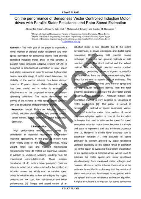 Pdf On The Performance Of Sensorless Vector Controlled Induction