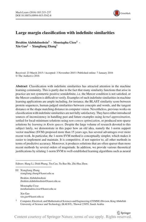 large margin classification with indefinite similarities request pdf