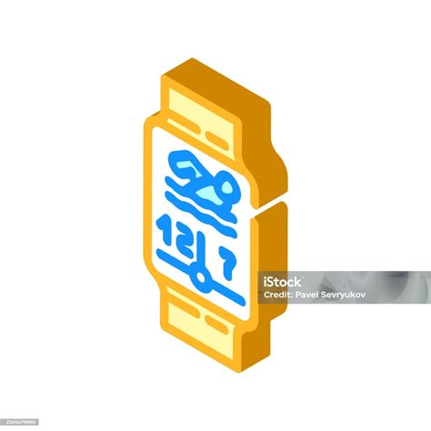 수영 피트니스 트래커 디스플레이 휘트니스 기술 아이소 메트릭 아이콘 벡터 일러스트 레이 션 3차원 형태에 대한 스톡 벡터 아트 및 기타 이미지 3차원 형태 건강한 생활