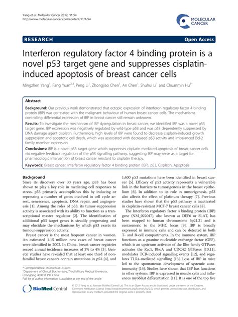 Pdf Interferon Regulatory Factor 4 Binding Protein Is A Novel P53