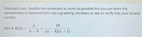 find each sum simplify the numerator as much as