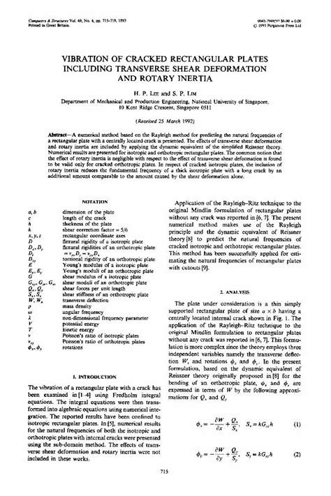PDF Vibration Of Cracked Rectangular Plates Including Transverse Shear Deformation And Rotary