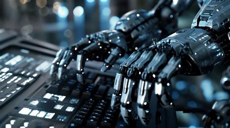 Premium Photo A Robot Hand Is Typing On A Computer Keyboard