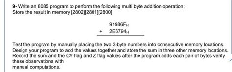 Solved 8 Write An 8085 Program To Subtract The Contents Of