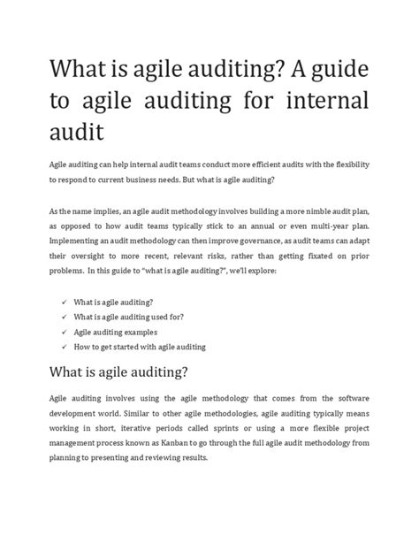 What Is Agile Auditing Pdf Agile Software Development Internal Audit