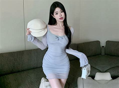 유유존 러블리 데이트룩 여리여리 러비엔원피스 미니 긴팔 시스루 무지 리본 셔링 슬림 프릴 레이스 포인트 속치마안감