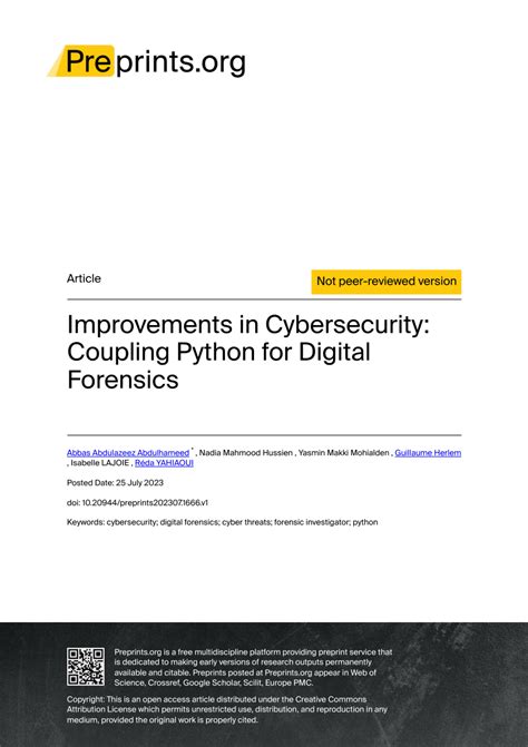 Pdf Improvements In Cybersecurity Coupling Python For Digital Forensics