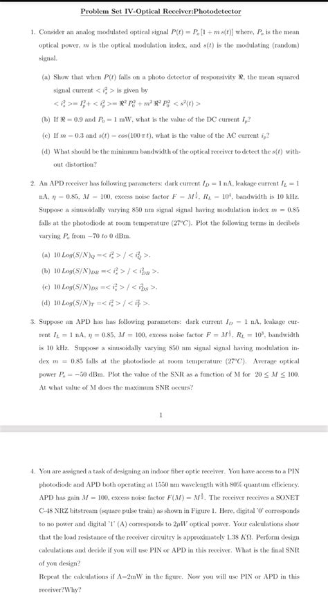 solved 1 consider an analog modulated optical signal