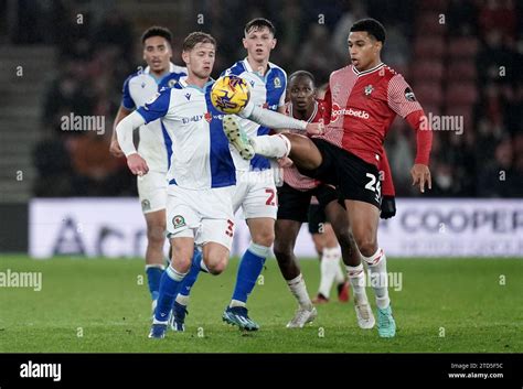 blackburn rovers jake garrett battles for the ball with southampton s
