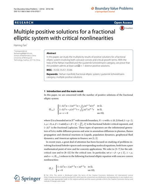 Pdf Multiple Positive Solutions For A Fractional Elliptic System With Critical Nonlinearities