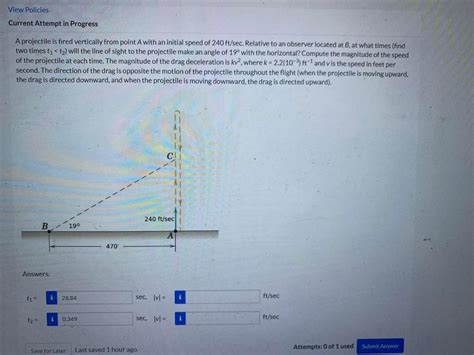 solved a projectile is fired vertically from point a with an