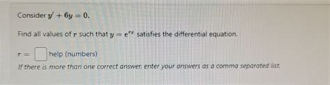 Solved Consider Y Y Find All Values Of R Such That Y Erx Chegg