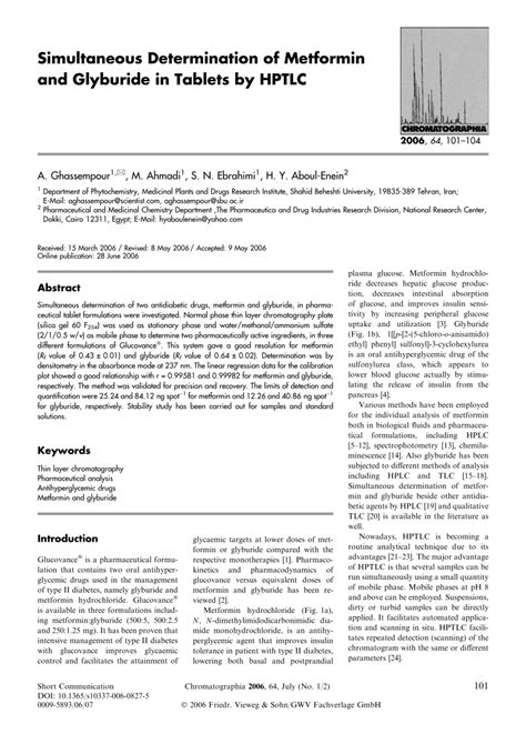 Pdf Simultaneous Determination Of Metformin And Glyburide In Tablets By Hptlc