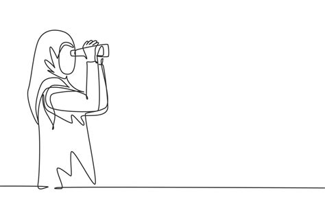Continue Een Lijntekening Arabische Vrouw Op Zoek In De Verte Met Een
