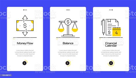 플랫 아이콘이 있는 모바일 앱 페이지 화면을 켜는 돈 개념 Ux Ui 디자인 템플릿 벡터 일러스트레이션 0명에 대한 스톡 벡터