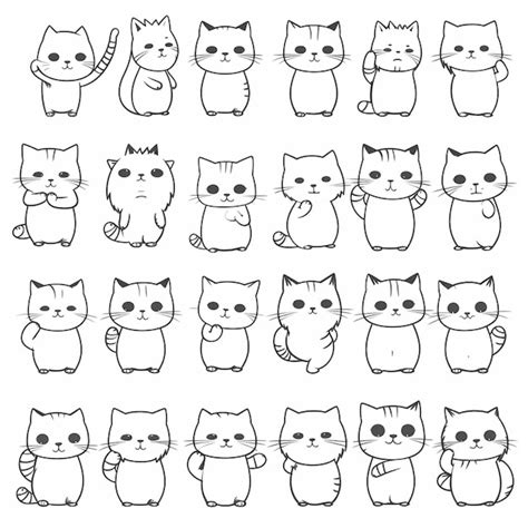 Premium Photo A Cute Cat Cartoon Sticker Line Art Drawing
