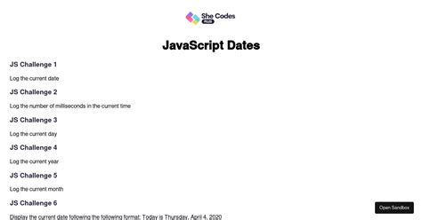 Javascript Dates Codesandbox
