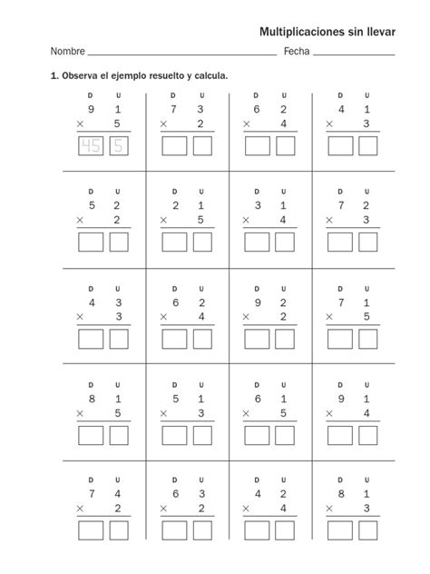 Hoja De Trabajo Multiplicaciones Pdf