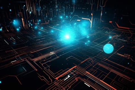 추상 미래 전자 회로 기판 및 메쉬 라인 처리 기술 배경 현대 하이테크 과학 생성 Ai 프리미엄 사진