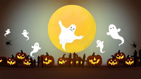 Halloween Background With Paper Cutting Art With Pumpkin Head Ghosts