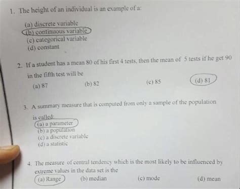 Solved 1 The Height Of An Individual Is An Example Of A