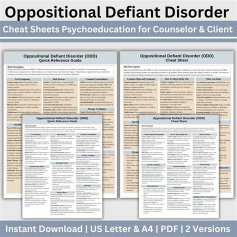 Oppositional Defiant Disorder Therapy Cheat Sheet 2 In 1 Psychoeducat